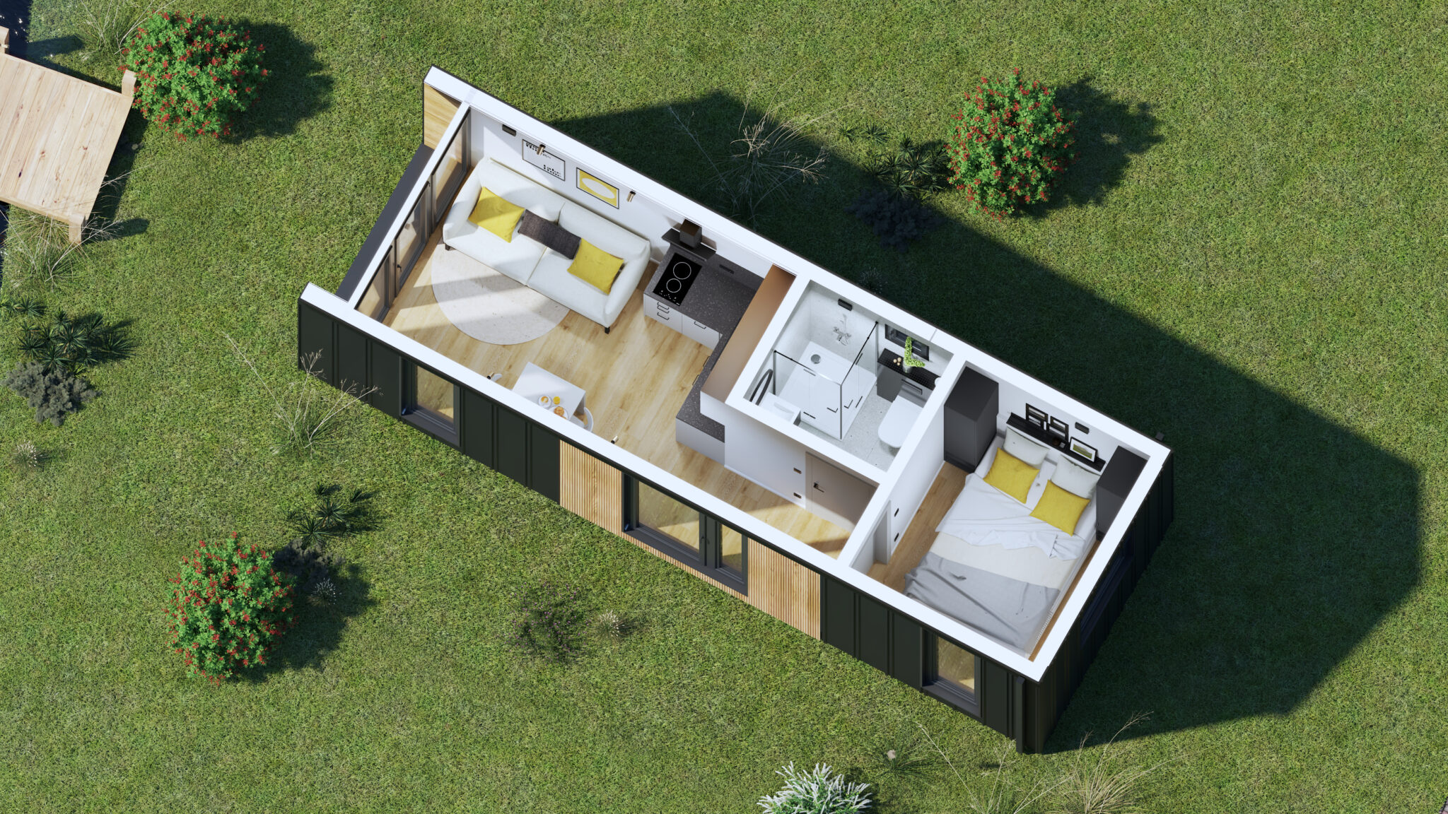 Modulární domek 9×3 m | Chaty, sauny